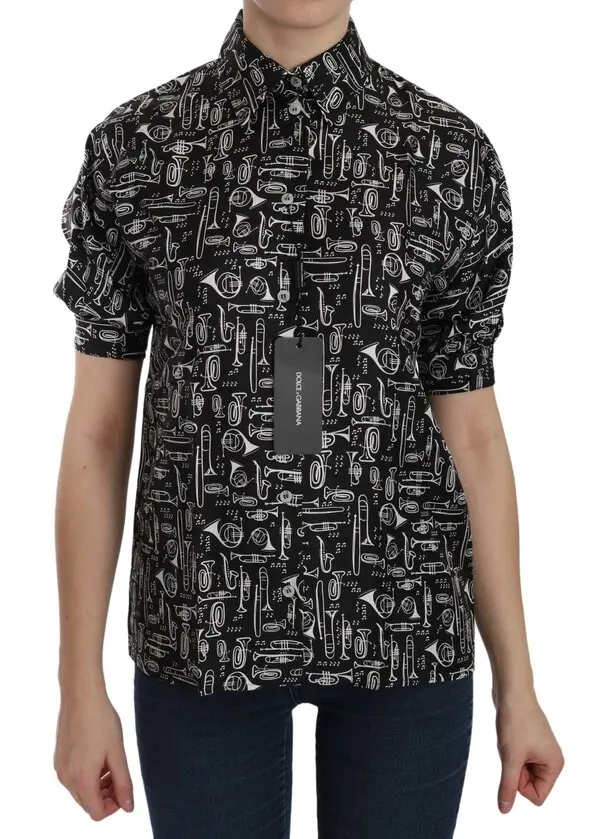 Dolce & Gabbana Musical Instrument Print Collared Blouse - Black