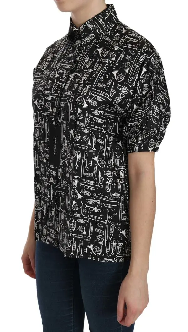 Dolce & Gabbana Musical Instrument Print Collared Blouse - Black