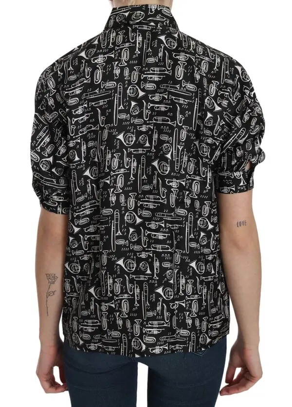 Dolce & Gabbana Musical Instrument Print Collared Blouse - Black
