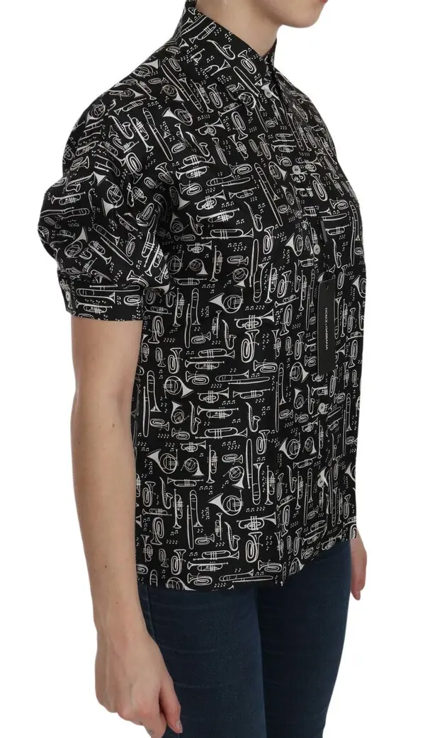 Dolce & Gabbana Musical Instrument Print Collared Blouse - Black