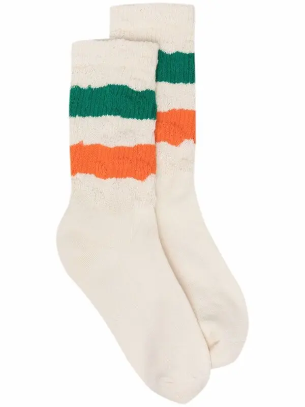 GOLDEN GOOSE Socks High Rib/stripes/ripped - Melange Grey,orange,red,yellow Fluo
