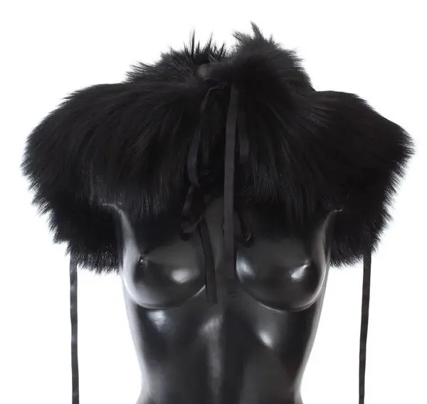 Dolce & Gabbana Fox Fur Shoulder Wrap Cover Collar Scarf - Black
