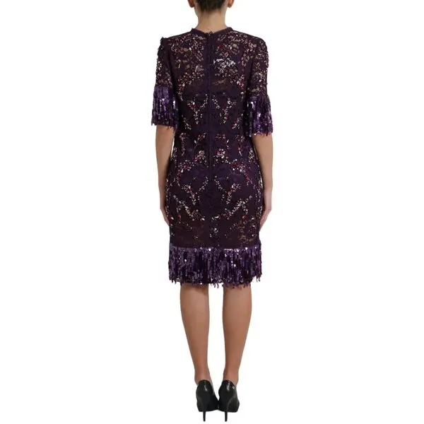Dolce & Gabbana Floral Lace Crystal Embedded Sheath Dress