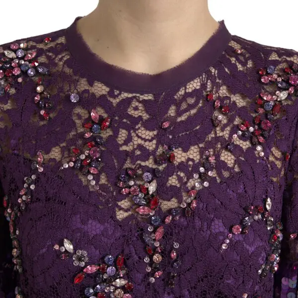 Dolce & Gabbana Floral Lace Crystal Embedded Sheath Dress