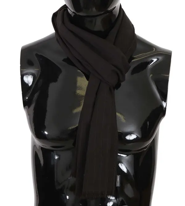 Dolce & Gabbana Dark Gray Virgin Wool Striped Pattern Wrap Scarf - Brown