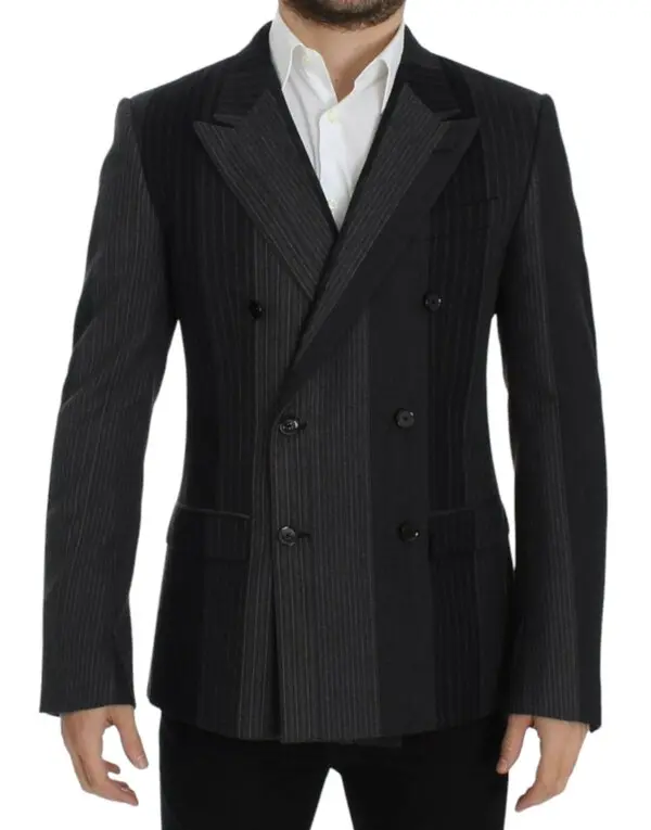 Dolce & Gabbana Striped Wool Stretch Blazer - Gray