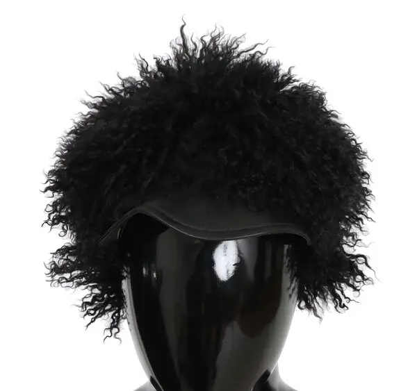 Dolce & Gabbana Tibet Lamb Fur Leather Gatsby Hat - Black