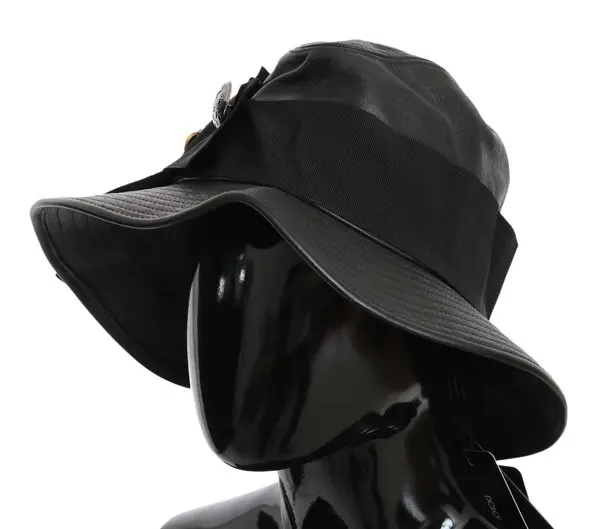 Dolce & Gabbana Leather Wide Brim Hat With Dg Coin And Crystal Details