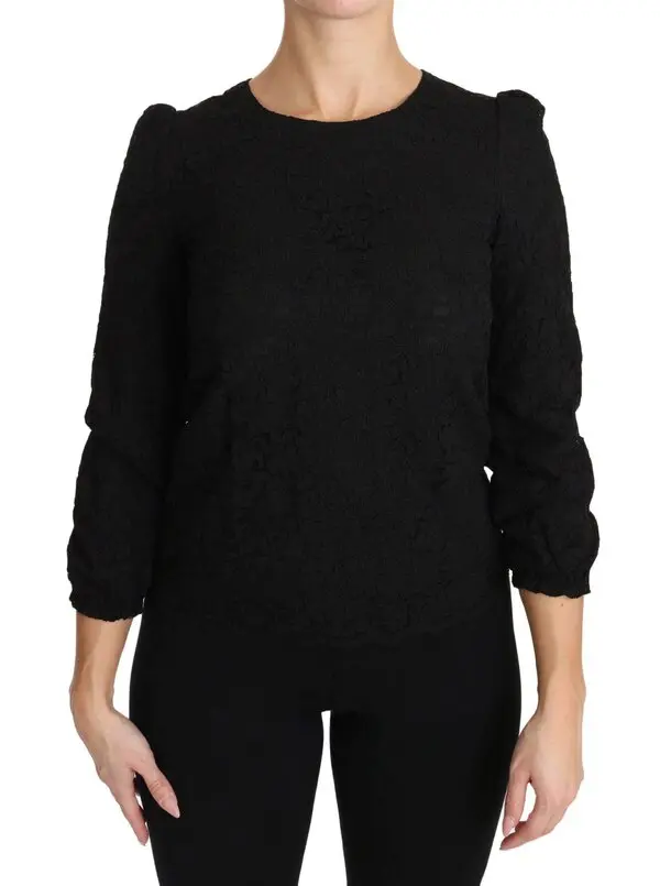 Dolce & Gabbana Floral Lace Zipper Top Blouse - Black