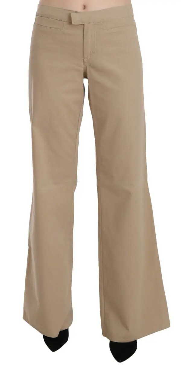 Just Cavalli Beige Cotton Mid Waist Flare Trousers