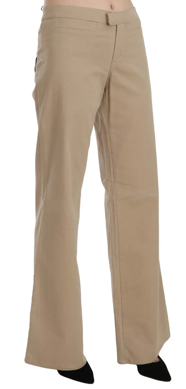 Just Cavalli Beige Cotton Mid Waist Flare Trousers