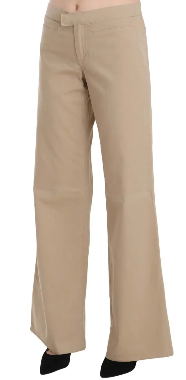 Just Cavalli Beige Cotton Mid Waist Flare Trousers