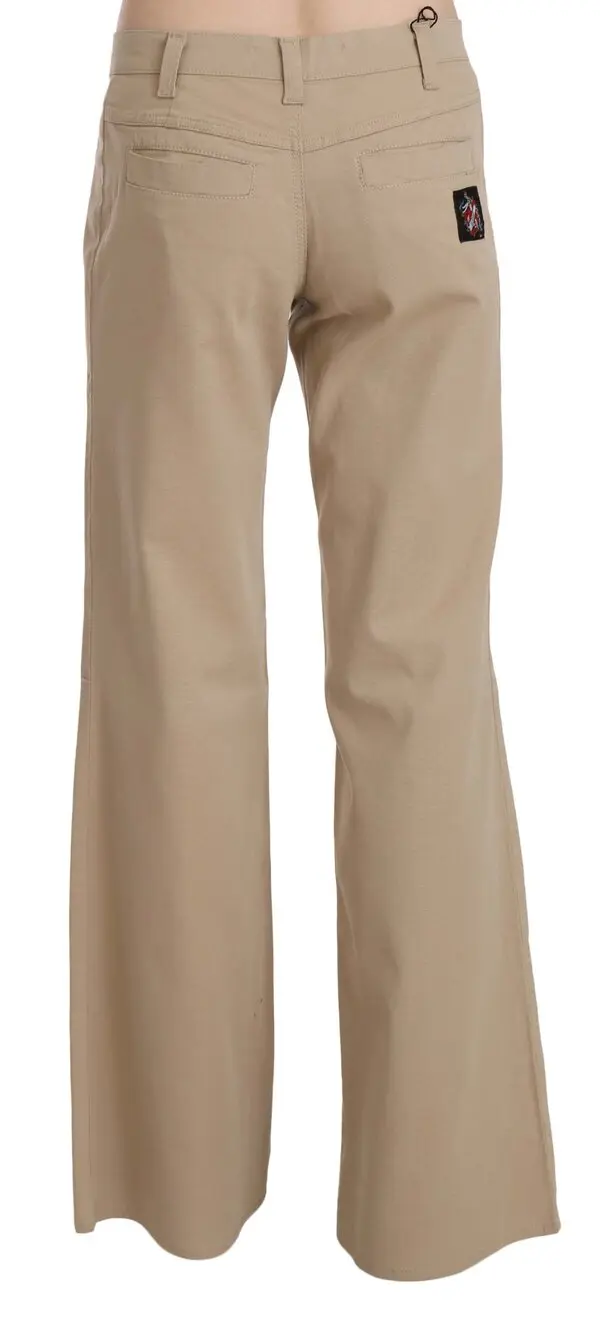 Just Cavalli Beige Cotton Mid Waist Flare Trousers