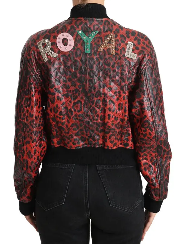 Dolce & Gabbana Leopard Print Crystal Embellished Leather Jacket