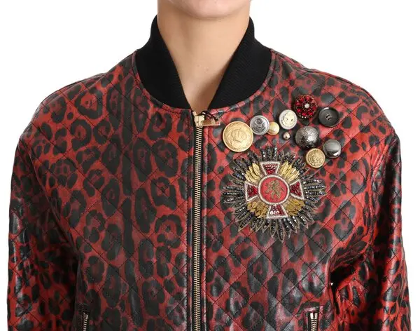 Dolce & Gabbana Leopard Print Crystal Embellished Leather Jacket