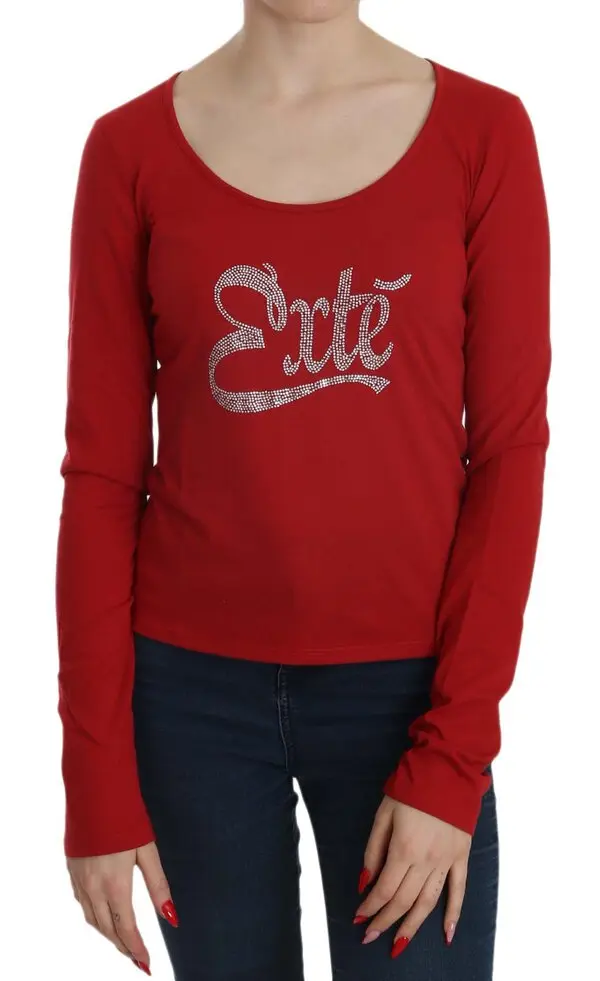EXTE Crystal Embellished Long Sleeve Blouse - Red