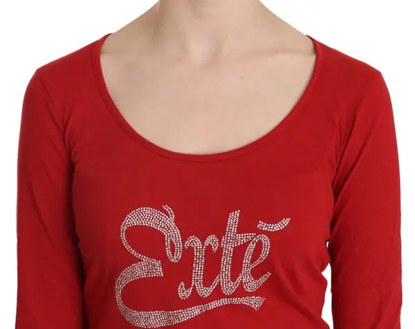 EXTE Crystal Embellished Long Sleeve Blouse - Red
