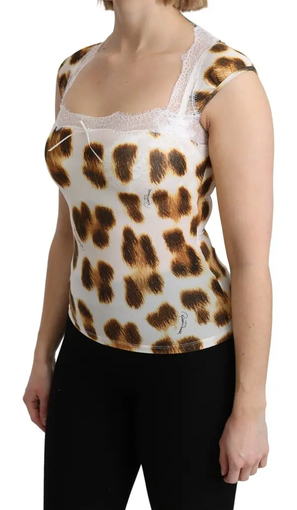 Roberto Cavalli Leopard Print Lace Trim Camisole Top