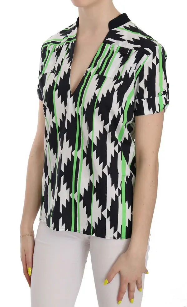 Costume National Multi-color Geometric Print Plunge Neck Blouse