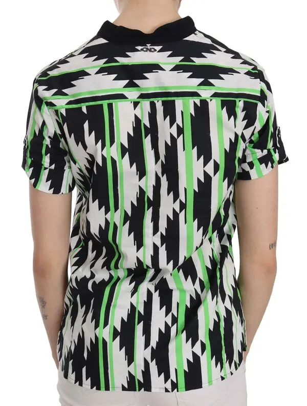 Costume National Multi-color Geometric Print Plunge Neck Blouse