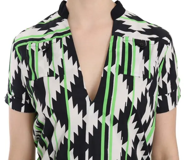 Costume National Multi-color Geometric Print Plunge Neck Blouse
