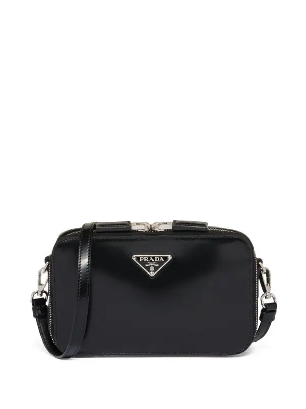 Prada Small Brique Brushed Leather Crossbody Bag - Nero