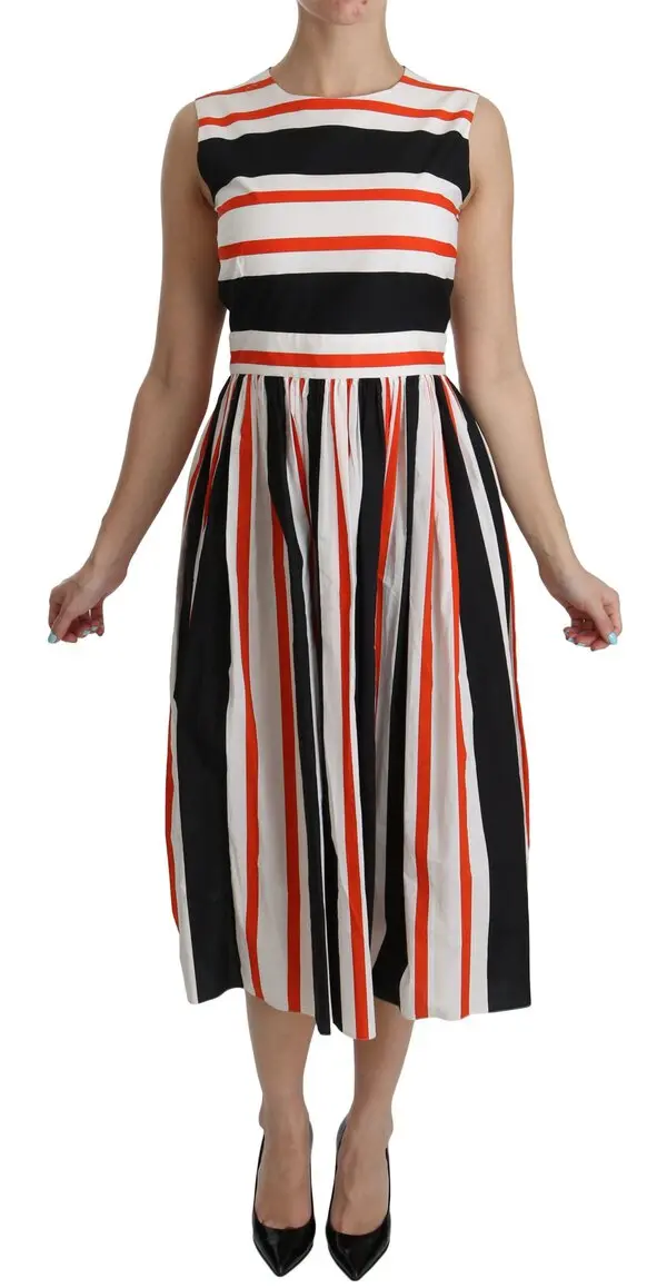 Dolce & Gabbana Striped A-line Pleated Midi Dress - Multicolor