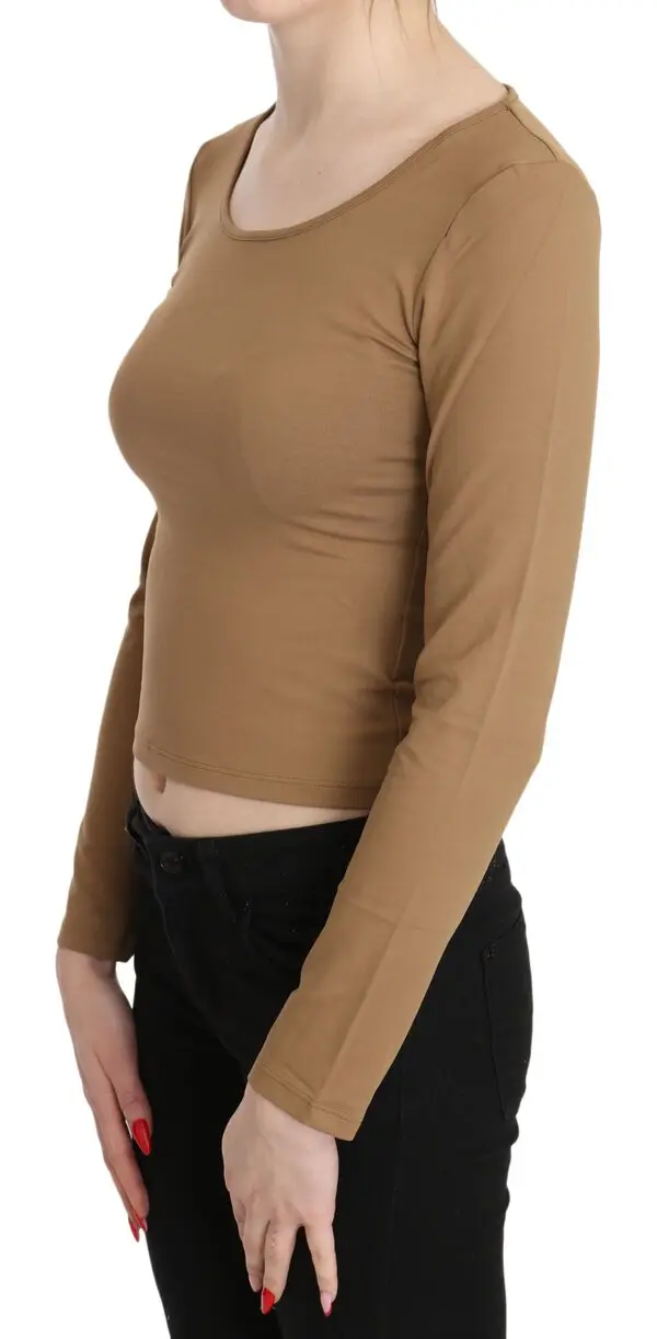 GF FERRE Round Neck Long Sleeve Slim Crop Top Blouse
