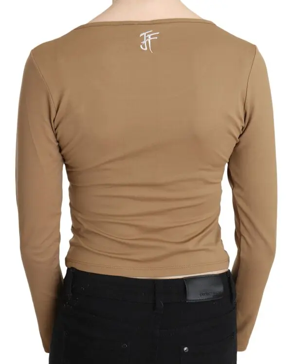 GF FERRE Round Neck Long Sleeve Slim Crop Top Blouse