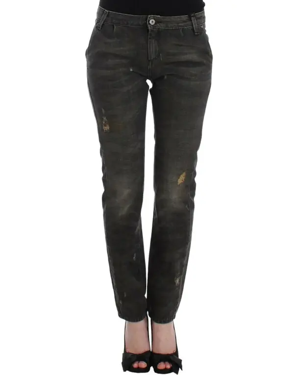 Costume National Distressed Straight Leg Jeans - Gray