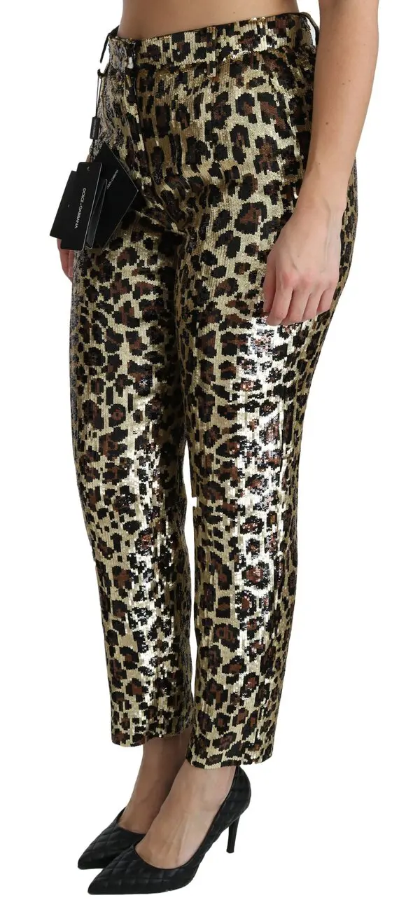 Dolce & Gabbana High Waist Leopard Sequined Pants