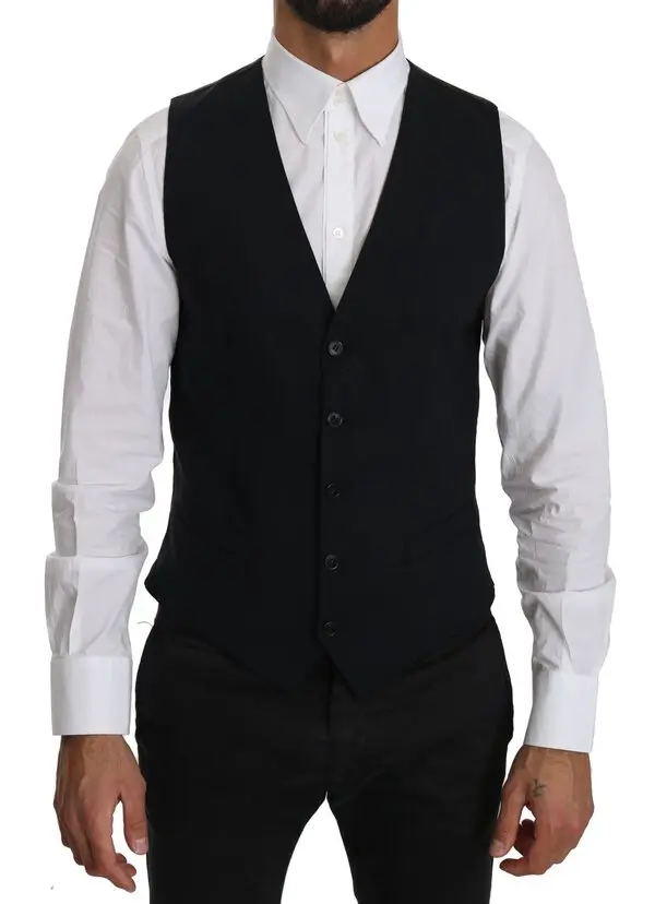 Dolce & Gabbana Wool Waistcoat Formal Gilet Vest - Blue