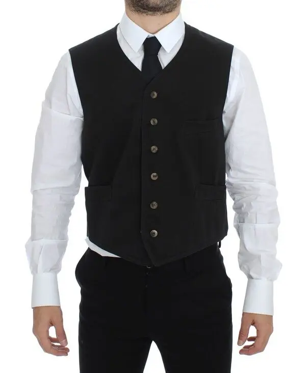 Dolce & Gabbana Cotton Blend Single Breasted Vest - Black
