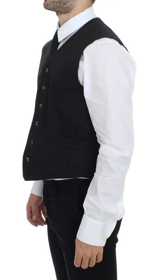 Dolce & Gabbana Cotton Blend Single Breasted Vest - Black