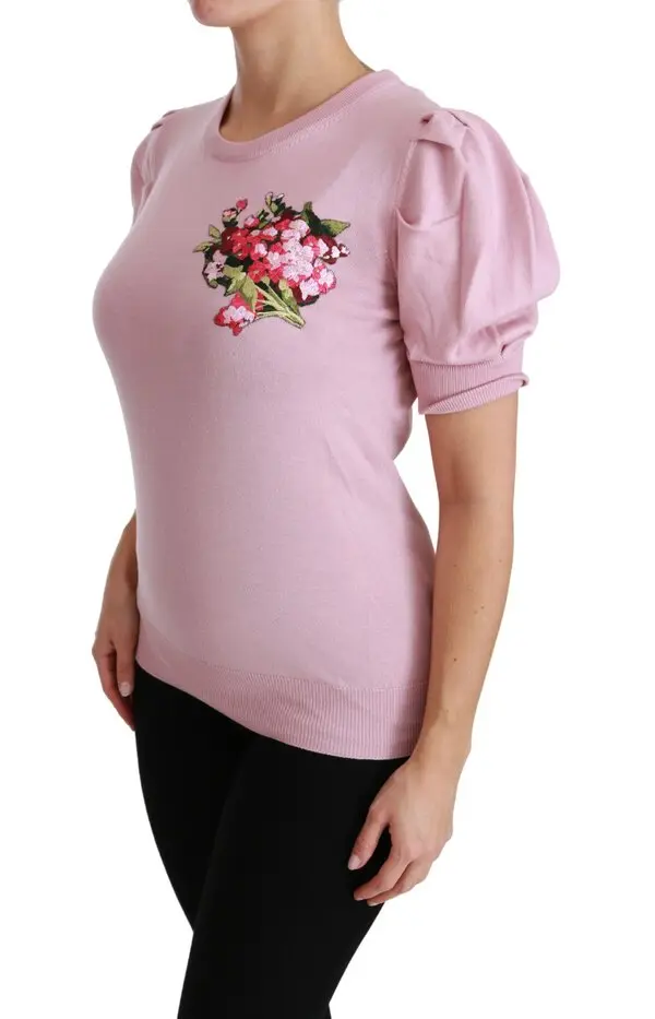 Dolce & Gabbana Floral Embroidered Virgin Wool Top - Pink