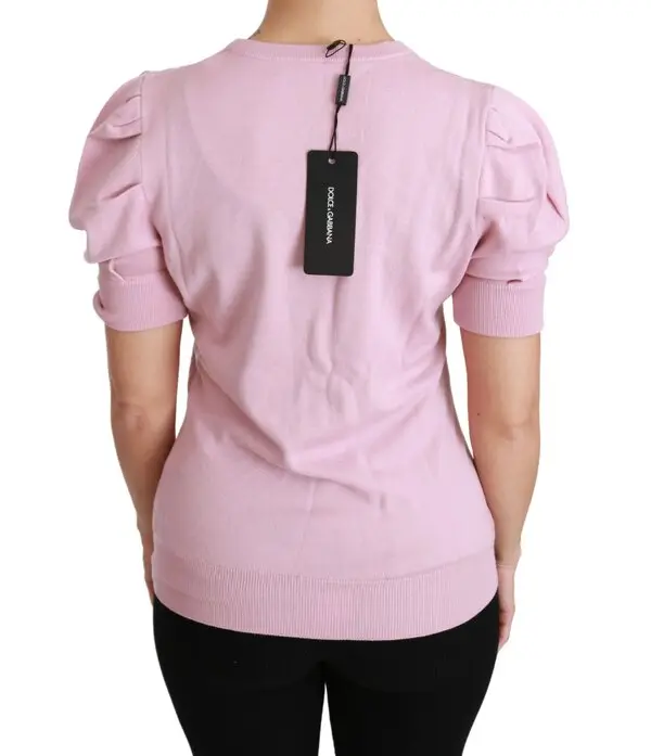 Dolce & Gabbana Floral Embroidered Virgin Wool Top - Pink