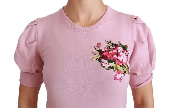 Dolce & Gabbana Floral Embroidered Virgin Wool Top - Pink