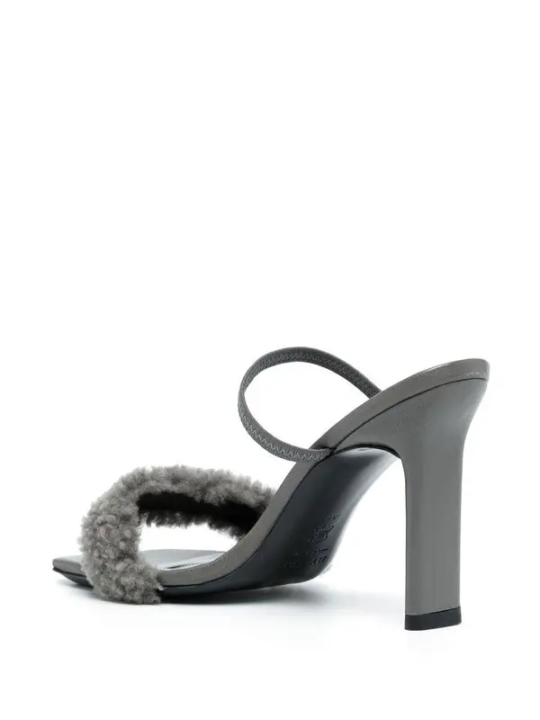 By Far Shearling Strap Open Toe Heels - Grey