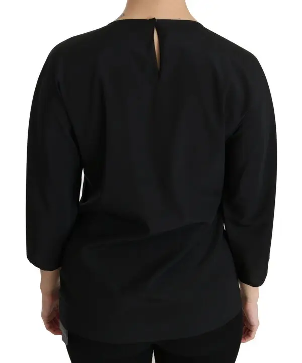 Dolce & Gabbana Silk Crew Neck Short Sleeve Top With Multicolor Embroidery - Black