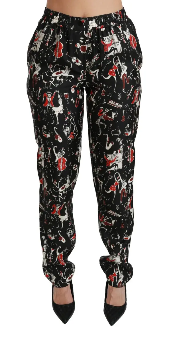 Dolce & Gabbana Printed Silk Trousers - Black
