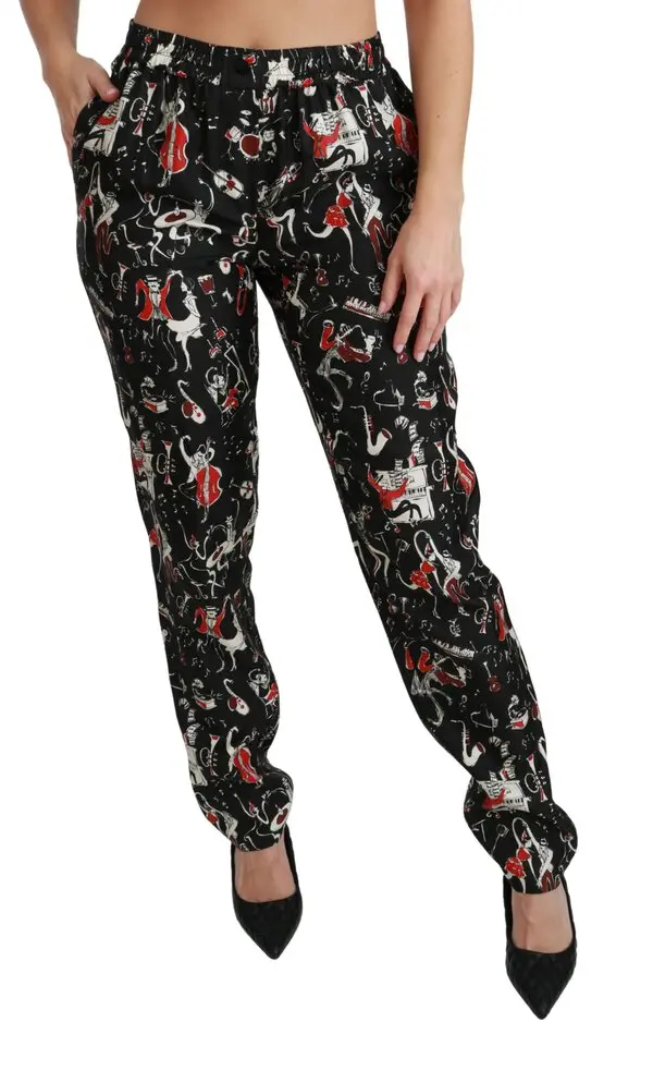 Dolce & Gabbana Printed Silk Trousers - Black