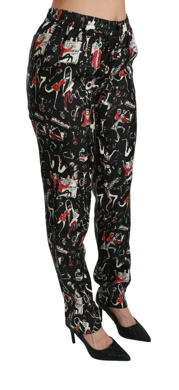 Dolce & Gabbana Printed Silk Trousers - Black