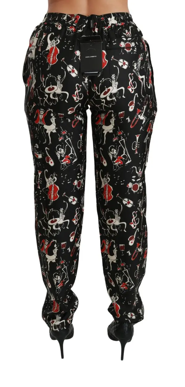 Dolce & Gabbana Printed Silk Trousers - Black