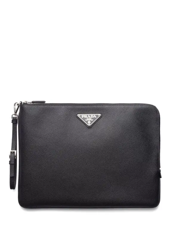 Prada Triangle-logo Leather Clutch Bag - Nero