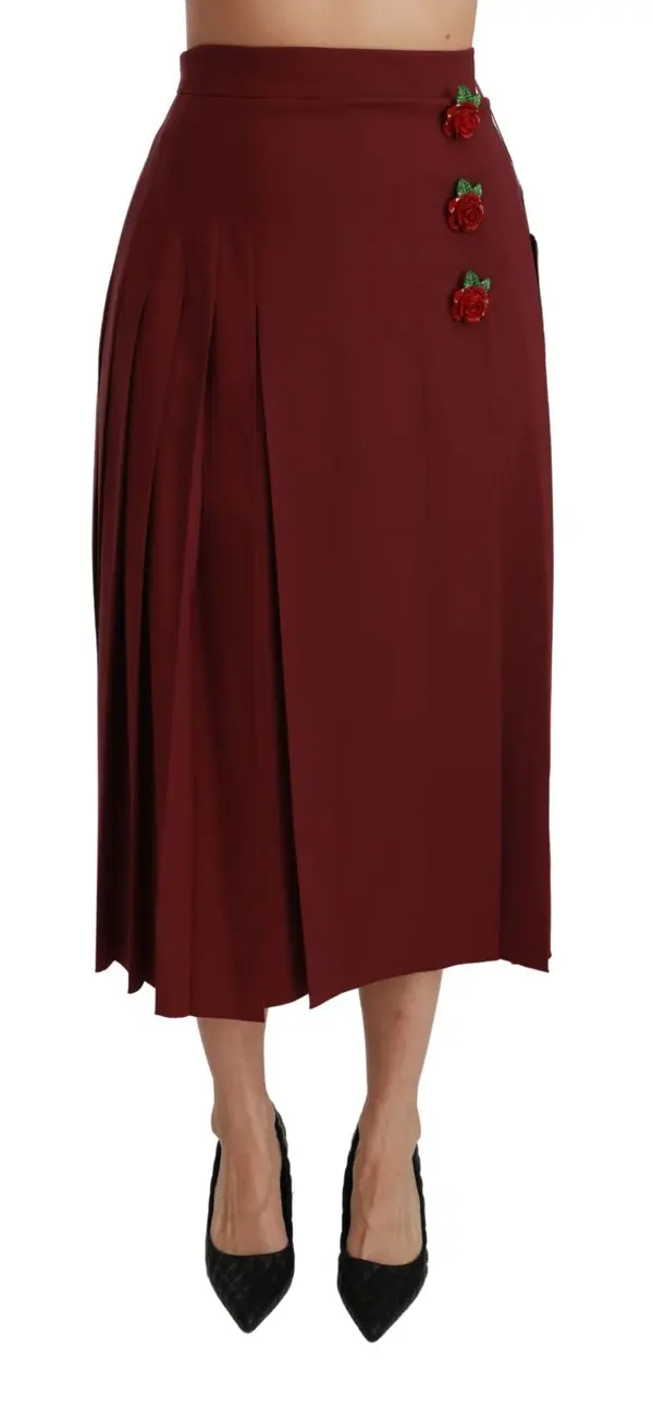 Dolce & Gabbana High Waist Pleated Maxi Wool Skirt