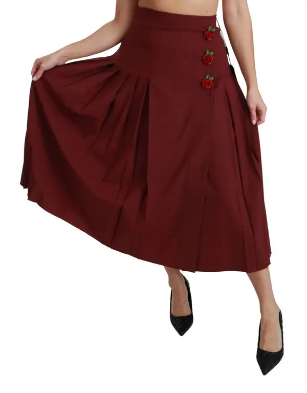 Dolce & Gabbana High Waist Pleated Maxi Wool Skirt