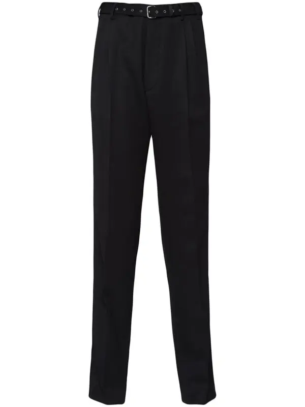 Prada Belted Wool Straight-leg Trousers - Nero