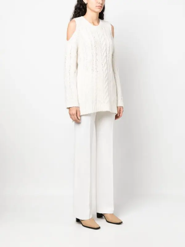 PAROSH Off-shoulder Crochet Jumper