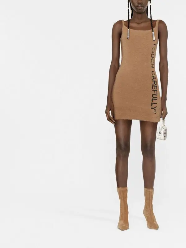 Off-White Slogan Detail Fuzzy Mini Dress