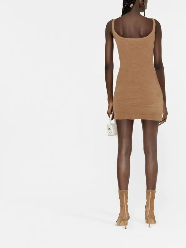 Off-White Slogan Detail Fuzzy Mini Dress